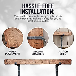 Peaceful Classics Wood Rustic Floating Shelf - Wall Mounted Shelf with Iron Brackets, Shelves for Wall Decor, Renter Friendly Shelves on Bathroom, Bedroom, Kitchen, Living Room, 5-ft