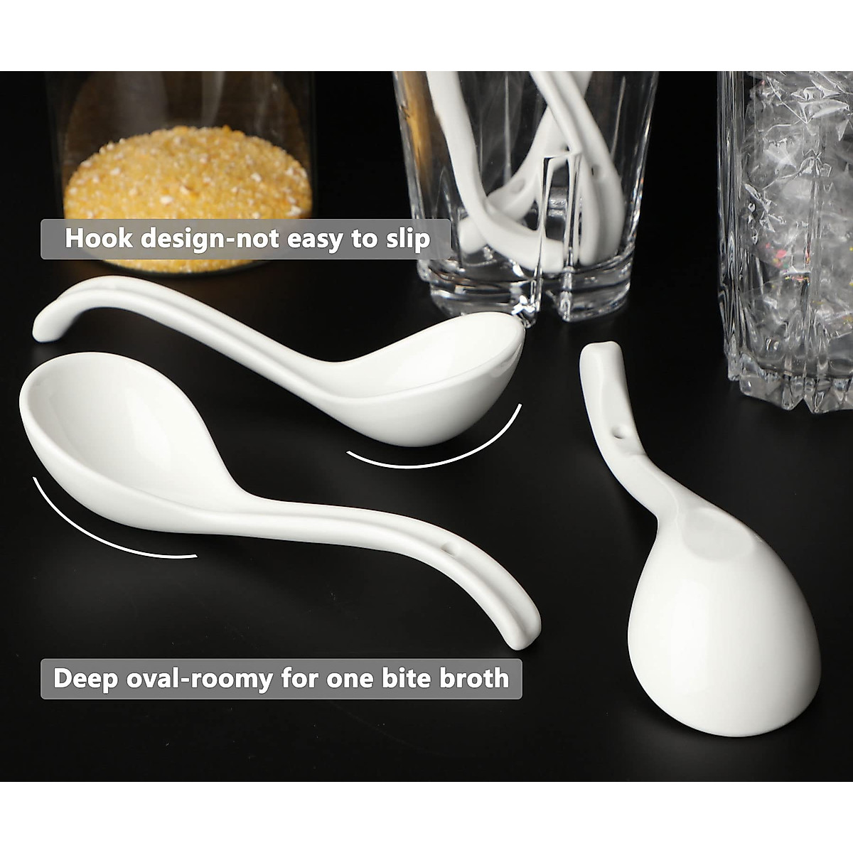 Soup Spoons Asian Soup Spoon Set of 6 Ceramic Chinese Soup Spoons Porcelain Ramen Spoons for Pho Dumpling Miso Cereal