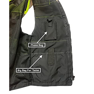 Vero1992 (C) Vest Mens Class 2 Black Series Safety Vest With Zipper and Utility Pockets Premium Black Series Surveyors Vest (L, Black)