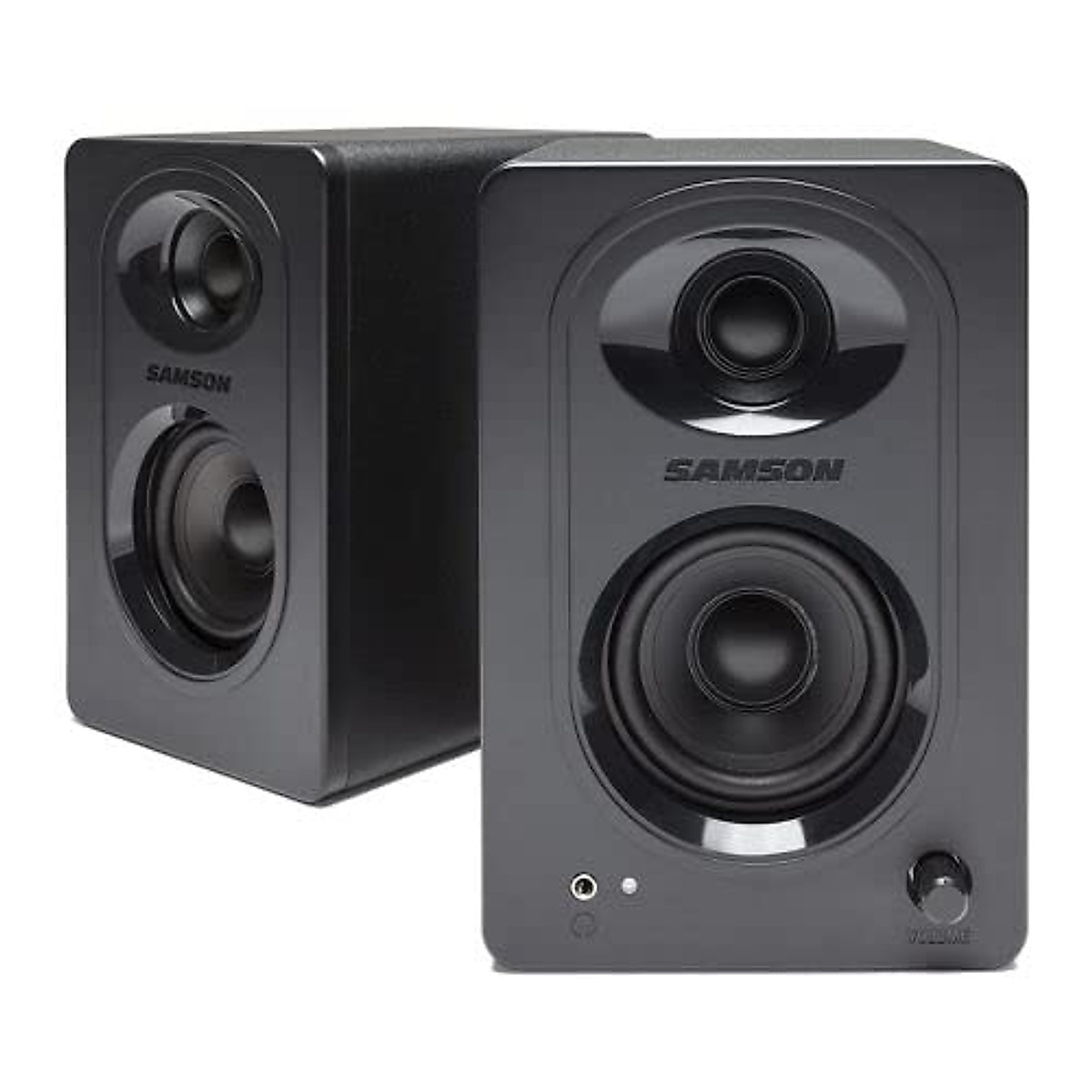 Samson SAM30 3-Inch Powered Studio Monitors Pair Featuring Polypropylene Woofer and 3/4-inch Silk-Dome Tweeter in MDF with Textured Vinyl Covering (Black)