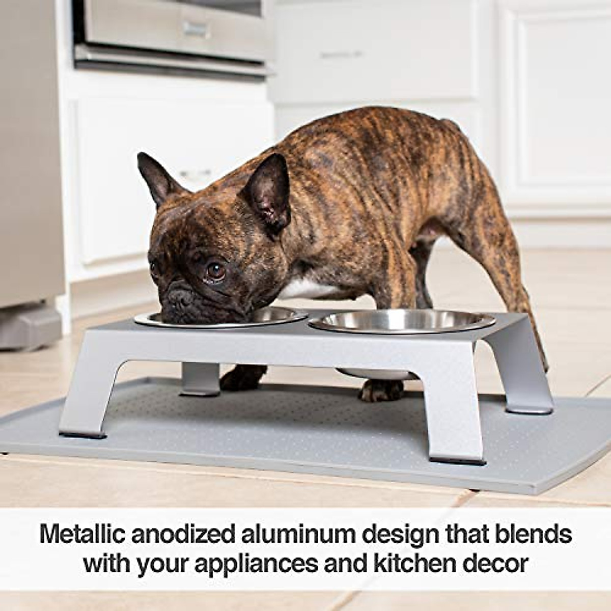 PetFusion Elevated Dog Bowls, Cat Bowls -- Premium Anodized Aluminum Feeder (Short 4"). Us Food Grade Stainless Steel Raised Bowls,Metallic Gray