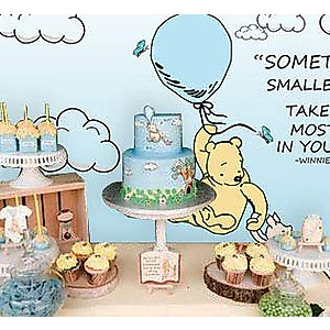 Blue Hot Air Balloon Photo Background 7x5ft Polyester Cartoon Cute Winnie Bear Animals Photography Backdrop Kids Bedroom Decorations Birthday Baby Shower Supplies Party Banner Photo Booths