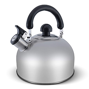 ELITRA HOME Whistling Tea Kettle Stainless Steel Tea Pot with Stay Cool Handle 2.6 Quart / 2.5 Liter (SATIN)