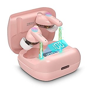 True Wireless HiFi Earbuds，Bluetooth Headphones with 4 Speakers,Hi-Res Audio 30H Playtime Earphones with LED Display Charging Case, Touch Control in-Ear Earbuds with Mic for Phones Games Sports Pink