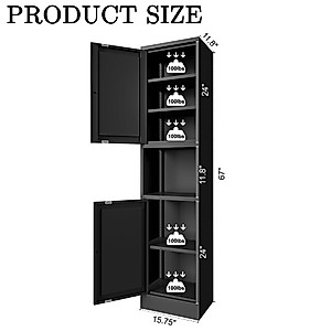 Boegica 67" Tall Metal Bathroom Storage Cabinet,6-Tier Freestanding Linen Tower Cabinet with 2 Doors and 1 Open Compartment,Narrow Slim Bathroom Floor Cabinet for Small Spaces,Modern,Black