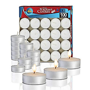 Tea Light Candles - 100 Bulk Pack - White Unscented Travel, Centerpiece, Decorative Candle - 4.5 Hour Burn Time - Pressed Wax - by Ner Mitzvah