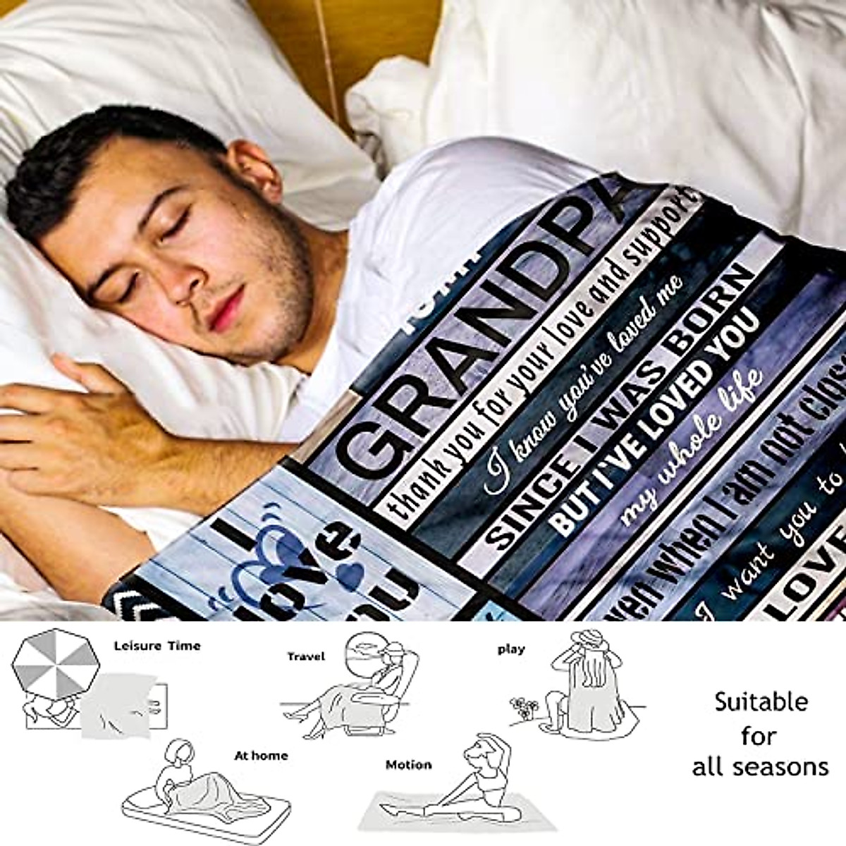 Cobakuey Grandpa Gifts from Granddaughter,Fathers Day Unique Gifts for Grandpa,Grandpa Birthday Gifts,Grandpa Throw Blanket,Best Gifts for Grandpa,Christmas Thanksgiving Gifts for Grandpa 60"x50"