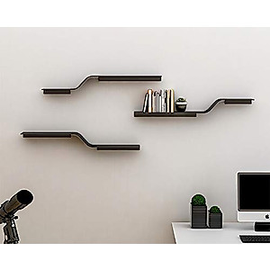 Tyoo Floating Shelf Flat-Shaped Board Modern Black Bracket Wall-Mounted Shelf Suitable for Home Decoration Living Room Bathroom Bedroom Kitchen (Size : F)