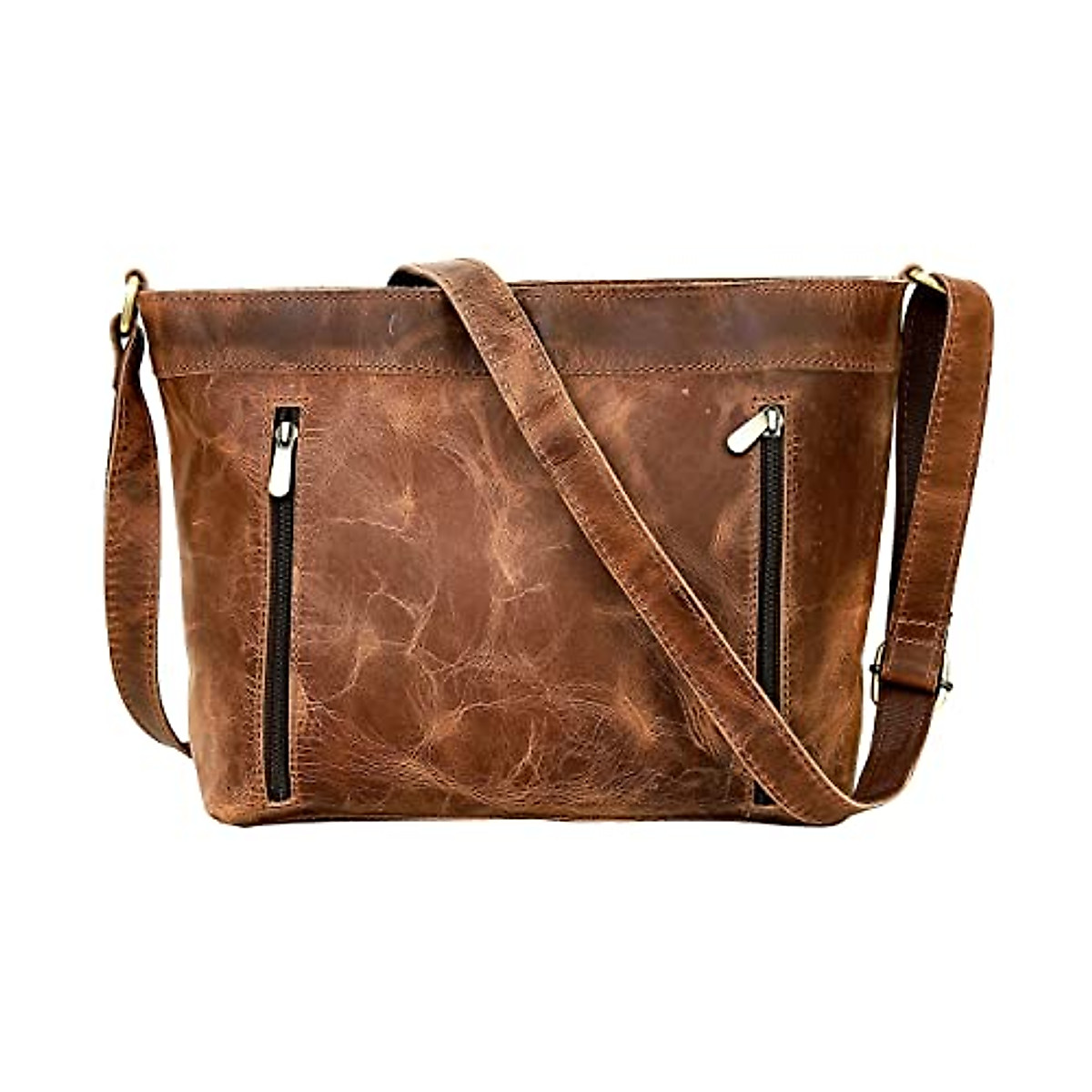 Concealed Carry Delaney Distressed Leather Crossbody Bags for Women-Vintage Leather Multi Pocket Shoulder Sling Womens Purses and Handbags by Vintage Couture