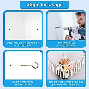 LMIP Plush Animal Toy Storage Hammock for Stuffed Animals and Soft Toys, Room Storage Net Decoration - Hanging Storage Net Kids Bedroom (White)