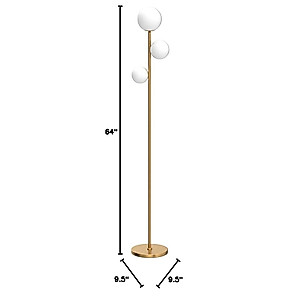 3 Globe Mid Century Modern Floor Lamp for Living Room, Contemporary Gold Floor Lamp with Frosted Glass Shade and Bulbs Included, LED Standing Tall Pole Lamp for Bedrooms, Office - Antique Brass