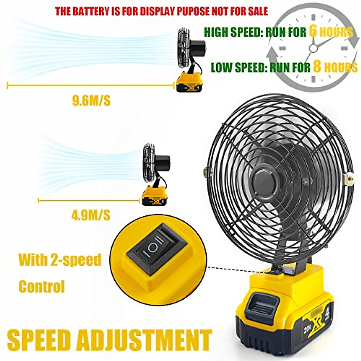 Portable Outdoor Sleek Jobsite Cordless Fan Compatible with DeWalt, Bucket Indoor Fans Operated Powered by DeWalt 20V Max Battery, Blow Heat and Cooling at Work,Tool Only