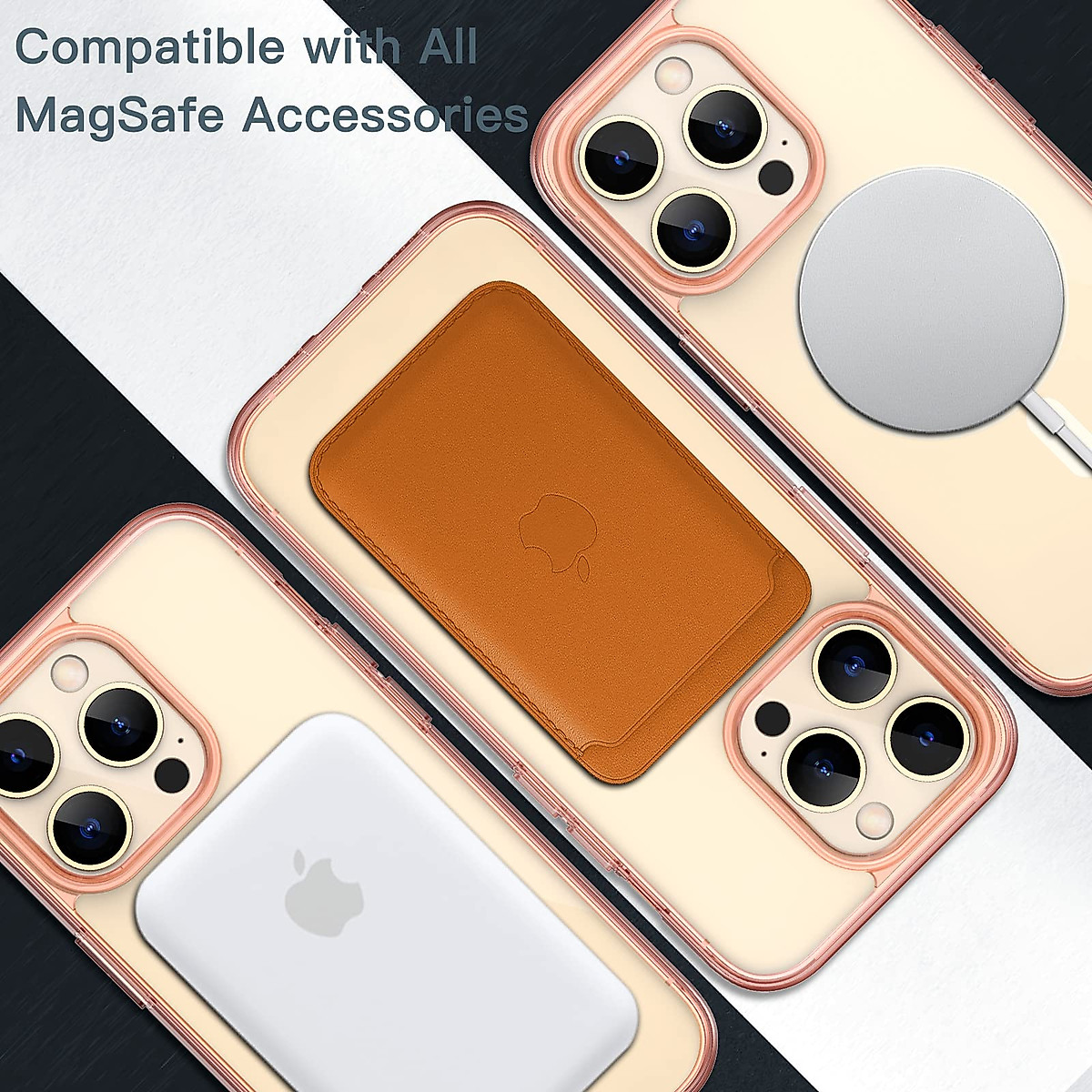 JETech Magnetic Case for iPhone 13 Pro Max 6.7-Inch Compatible with MagSafe Wireless Charging, Shockproof Phone Bumper Cover, Anti-Scratch Clear Back (Rose Gold)