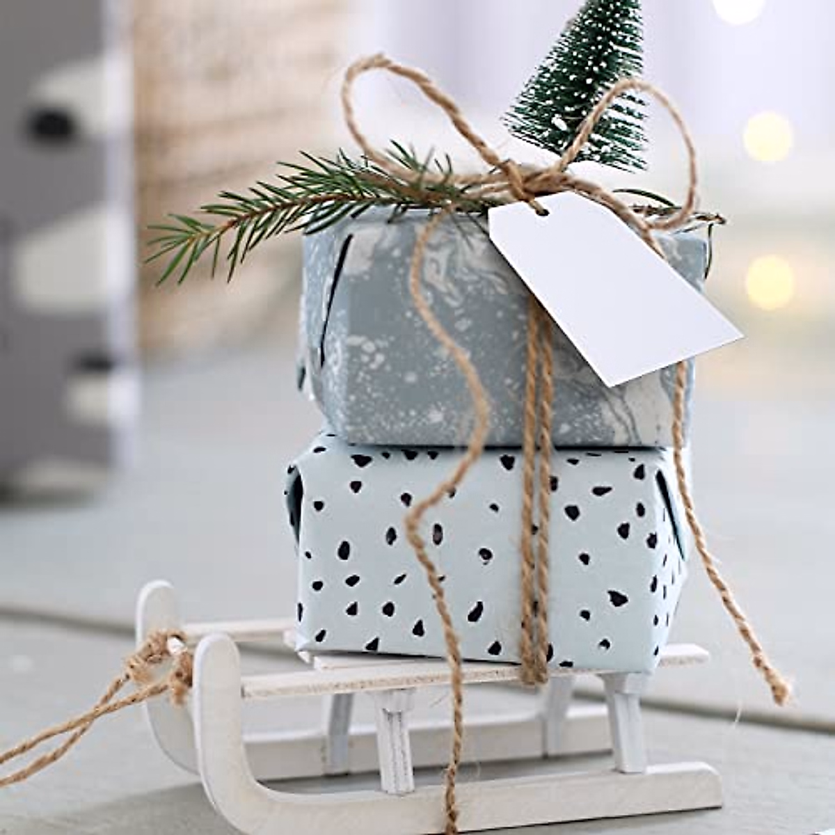 100 PCS Kraft Paper Gift Tags with Jute Twine 2.75’’x 1.57’’ Vintage Wedding Name Tags Price Hang Tags Card Stock Tags (White)