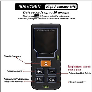 Laser Measurement Tool 196ft/60m Laser Tape Measure Laser Distance Measure Laser Measuring Tape Laser Distance Meter Laser Measuring Device Range Finder Digital Tape Measure with Laser