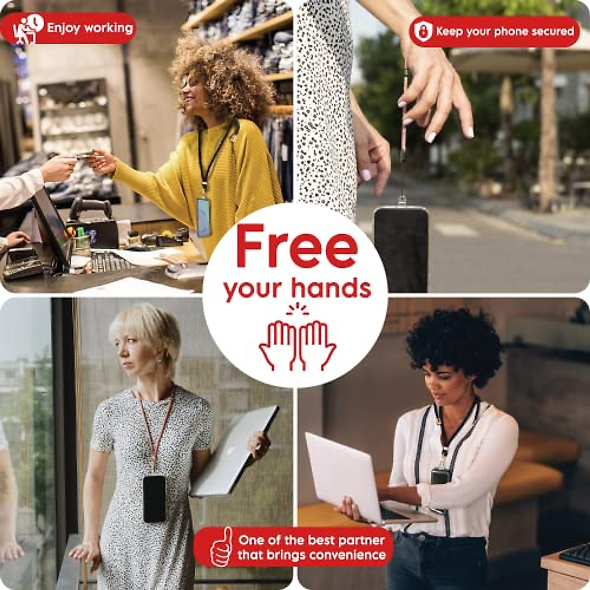 VEZIQ Adjustable Universal Crossbody Patch Phone Lanyard Wrist Strap | Cell Phone Lanyards for Around The Neck | Compatible with Every Smartphone, Key Holder and ID Card Holder - Black