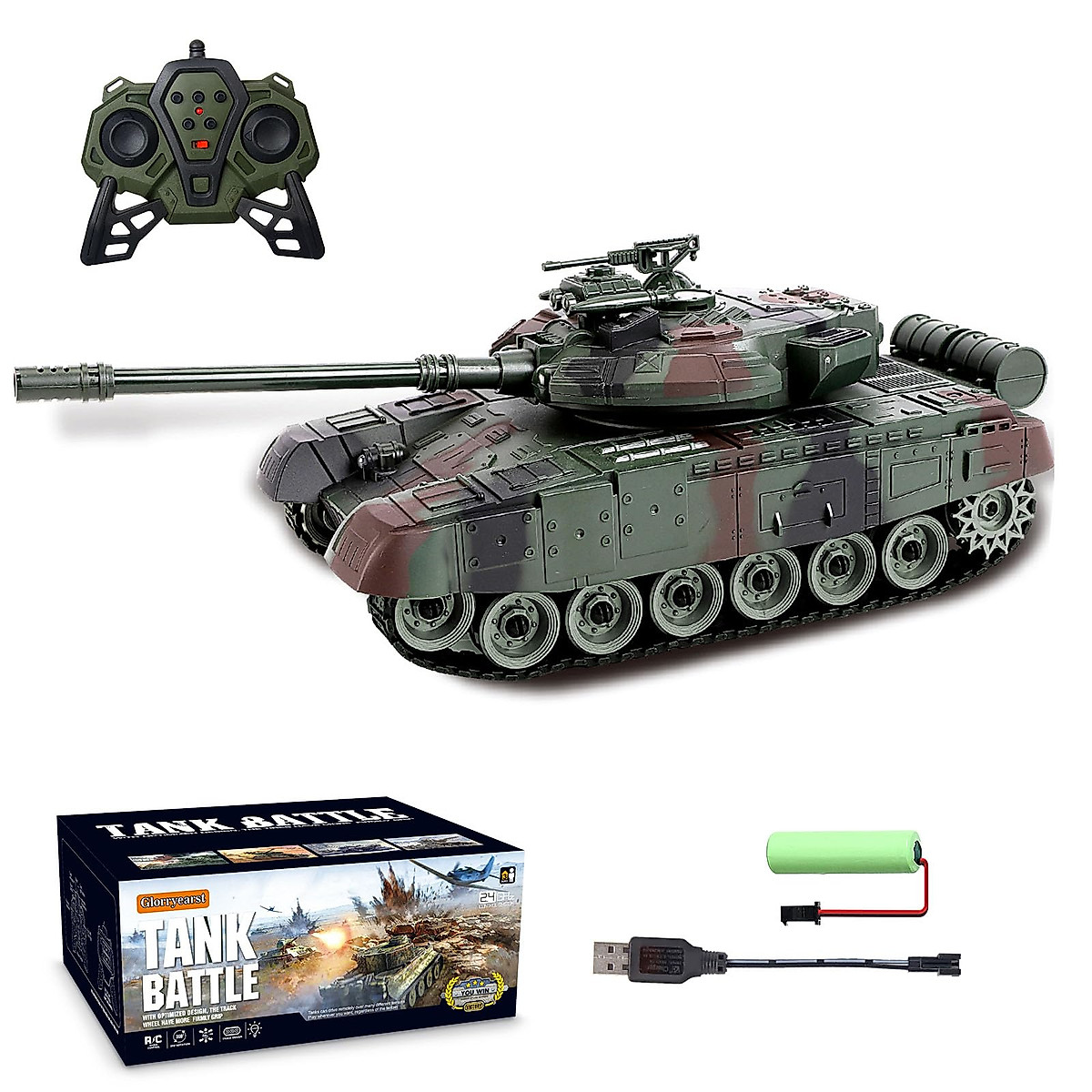 Glorryearst RC Tank 1:28 Scale 9 Channel Remote Control Toy with Realistic Sounds and Lights,Radio Control Military Battle Tanks Gifts for Kids and Adults