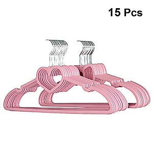 Veemoon Plastic Hangers 15PCS Heavy Duty Clothes Hanger for Adults, Non- Slip Clothes Hanger, Heart Hangers with 360 Degree Swivel Hook for Coat, Shirt, Dress, Trousers, Shirts Heart Hangers