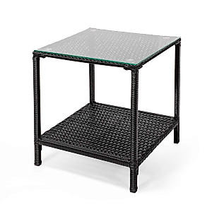 Barton 3 Pieces Rocking Chair Set w/Glass Table Black Outdoor Patio Furniture Wicker Rattan Modern Conversation Chat Seating