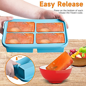 Silicone Freezer Trays with Lid, 1 Cup Soup Freezer Containers - 2 Pack, Silicone Soup Freezer Molds - Large Ice Cube Tray, Freeze and Store Soup, Broth, Sauce, Leftovers - Makes 8 Perfect 1 Cup
