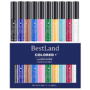 BestLand 10 Colors Liquid Matte Eyeliner White Black Blue Brown Colored Liner Waterproof Bright Colorful Rainbow Eyeliner Pencil Quick Dry Eyes Makeup Kit (Matte Eyeliner)