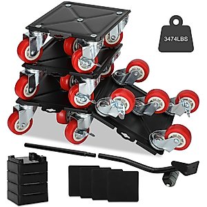Upgrade Large Furniture Dolly 5 Wheels Heavy Duty, Furniture Movers Sliders Carbon Steel Panel, Five Free Locking 360° Rotating Rubber Universal Wheels,Maximum Load 3474LBS