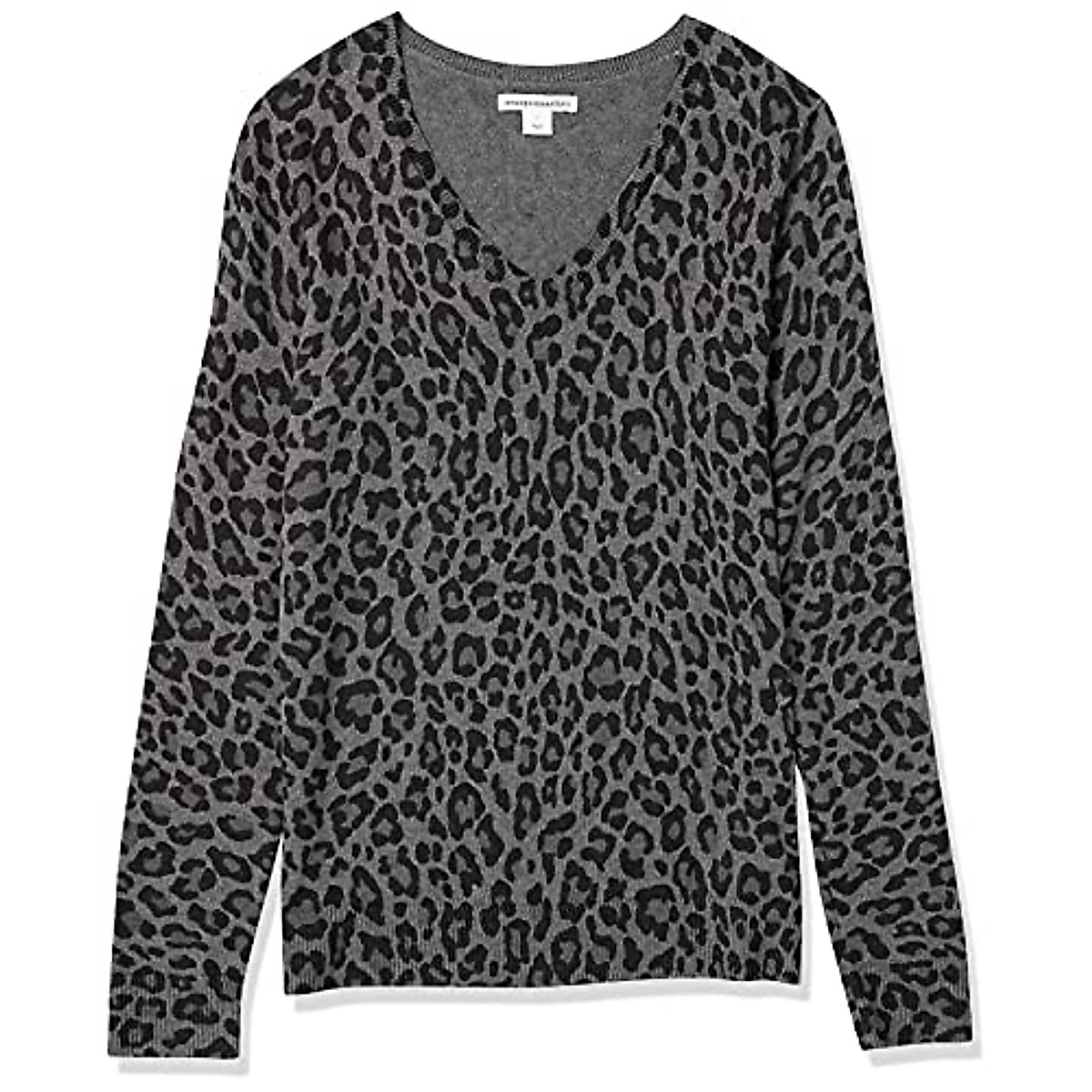 Amazon Essentials Women's Classic-Fit Lightweight Long-Sleeve V-Neck Sweater (Available in Plus Size), Grey Heather Leopard Print, Large