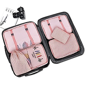 DIMJ Travel Packing Cubes, Luggage Packing Cubes Set with Sturdy Handle Luggage Cubes for Packing Lightweight Travel Clothes Organizer with Makeup Bag, 8 Pack (Pink Stripe)