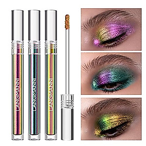 Liquid Glitter Eyeshadow, 3 Colors Multichrome Metallic Liquid Glitter Chameleon Eyeshadow Kit, Quick Drying Long Lasting High Holographic Sparkling Multi-Dimensional Eyeshadow Makeup Set for Women