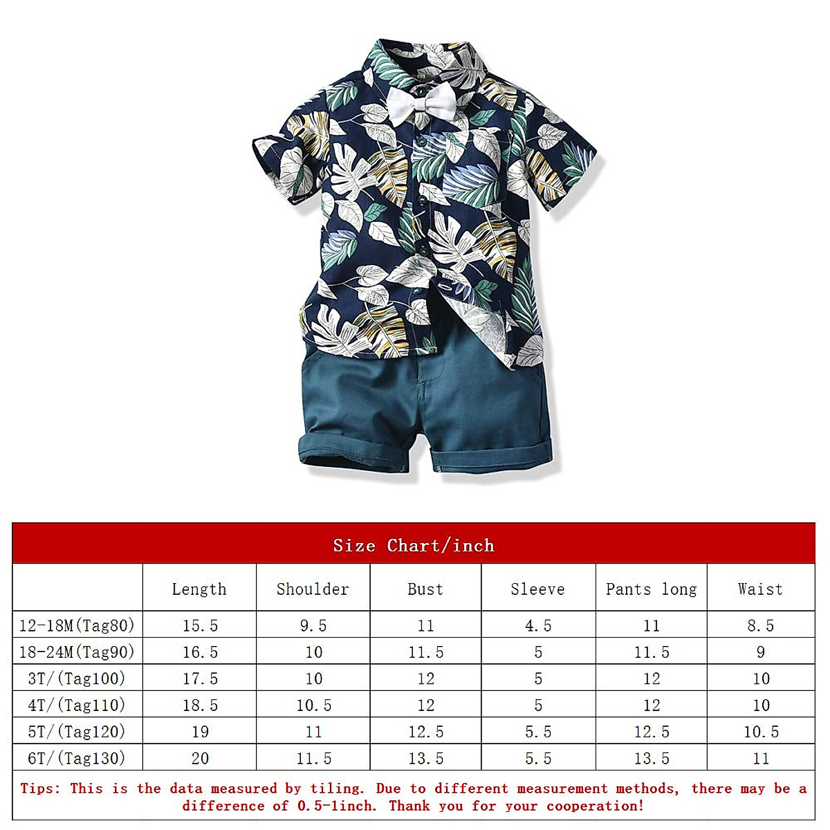 Joycebaby Toddler Baby Boys Clothes Outfits Hawaiian Aloha Short Sleeve Shirt and Pant Set(Navy Blue, 100/3T)