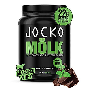 Jocko Mölk Whey Protein Powder (Mint Chocolate) - Keto, Probiotics, Grass Fed, Digestive Enzymes, Amino Acids, Sugar Free Monk Fruit Blend - Supports Muscle Recovery and Growth - 31 Servings