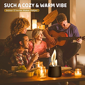 Indoor Tabletop Fire Pit Bowl - Portable Personal Table Top Small Mini Rubbing Alcohol Round Cast Iron Firepit Fireplace Outdoor Smores Maker with Lid, Black