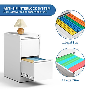 BIZOEIRON 2 Drawer File Cabinet with Lock, Metal Vertical Filing Cabinets for Home Office, Steel Storage Cabinet for Hanging Legal/Letter Size Files, Assembly Required (White)