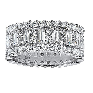 PalmBeach Jewelry Platinum-Plated Sterling Silver or Yellow Gold-Plated Emerald Cut and Round Cubic Zirconia Eternity Ring Size 9
