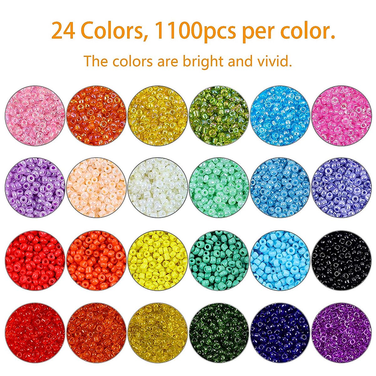 Quefe 26400pcs 2mm Glass Seed Beads 24 Colors Small Beads Kit Bracelet Beads with 24-Grid Plastic Storage Box for Jewelry Making