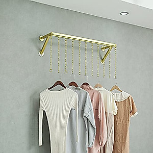 Wall Mounted Iron Chain Clothing Hanging Racks, Metal Garment Storage Rack, Clothes Storage Shelves with 11 Hanging Chain, Retail Display Hanger, Boutique Clothing Rack(Gold, 39.8'' L x 17.7'' H)