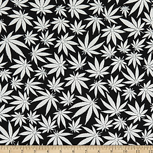 Timeless Treasures Glow In The Dark Cannabis Leaves Glow, Fabric by the Yard
