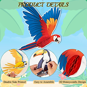 GuassLee Jungle Tropical Party Decorations Birds Honeycombs - Tropical Parrots Paper Cutouts Honeycombs Hanging Decorations for Hawaiian Luau Tiki Party Decor Supplies 10pcs