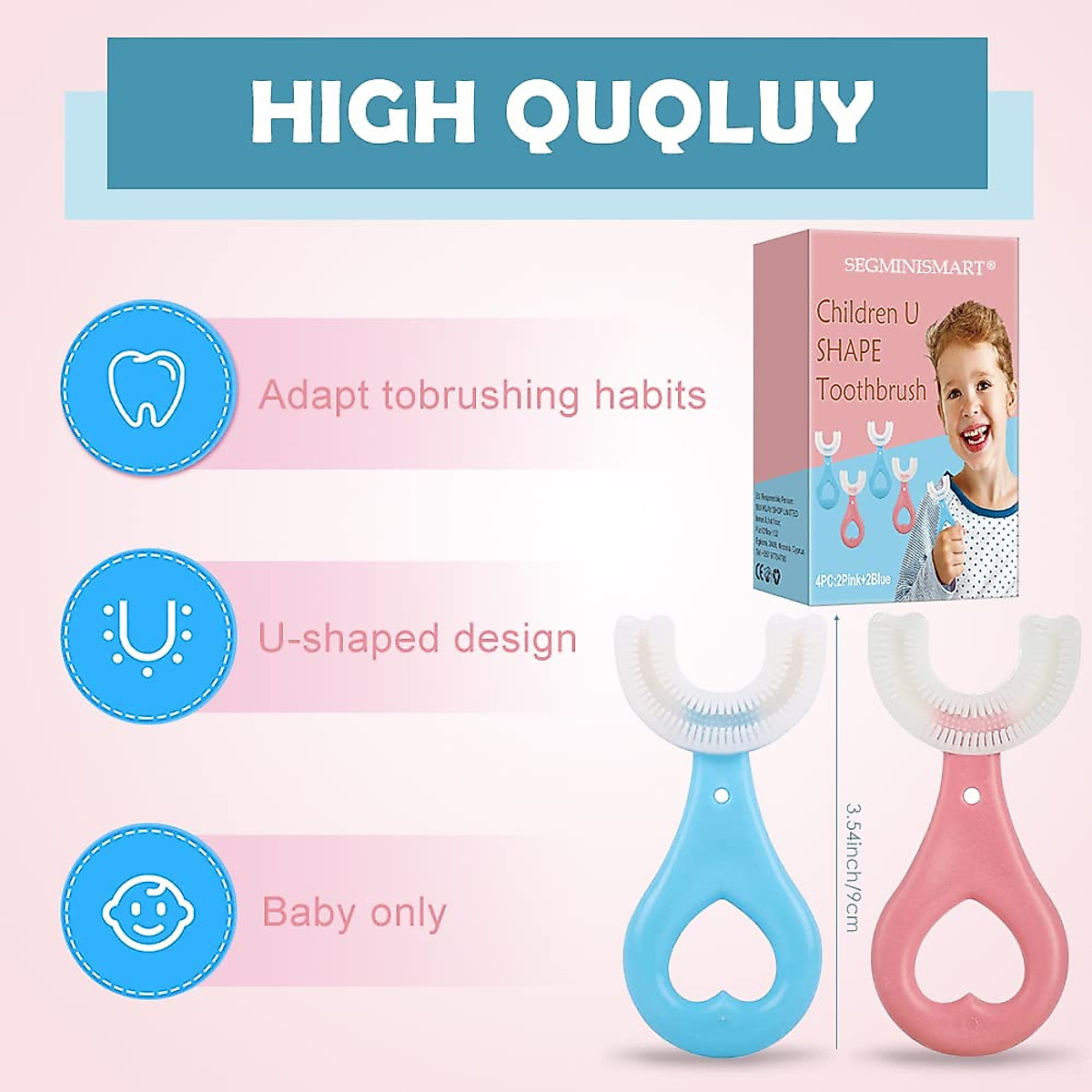 SEGMINISMART Kids U Shaped Toothbrush,U Shape Toothbrush,U Shape Kids Manual Toothbrush,Soft Silicone Brush Head,360° Oral Teeth Cleaning Design for Toddlers and Children,4 Pack