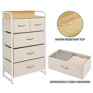 mDesign Tall Dresser Storage Chest - Vanity Furniture Cabinet Tower Unit for Bedroom, Office, and Closet - Textured Print - 5 Removable Drawers - Cream/White