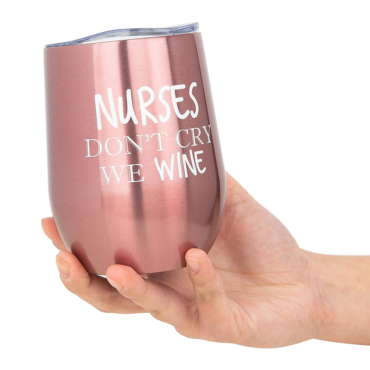 Nurse Wine Tumbler with Lid, Straw, and Cleaning Brush - Nurse Gifts for Women - Insulated Stainless Steel Wine Tumbler - Dishwasher Safe - Funny RN Gifts for Nurses - Rose Gold - 12oz