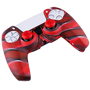 YoRHa Silicone Rubber Gel Customizing Skin Cover for PS5 Controller(Camouflage Red Blue Green) x 3 With Thumb Grips x 6