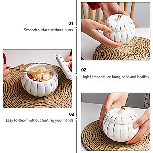 Luxshiny 2pcs Soup Bowls with Lid, Steamed Egg Bowl Pumpkin Ceramic Bowl Serving Bowls for Home Kitchen (White)