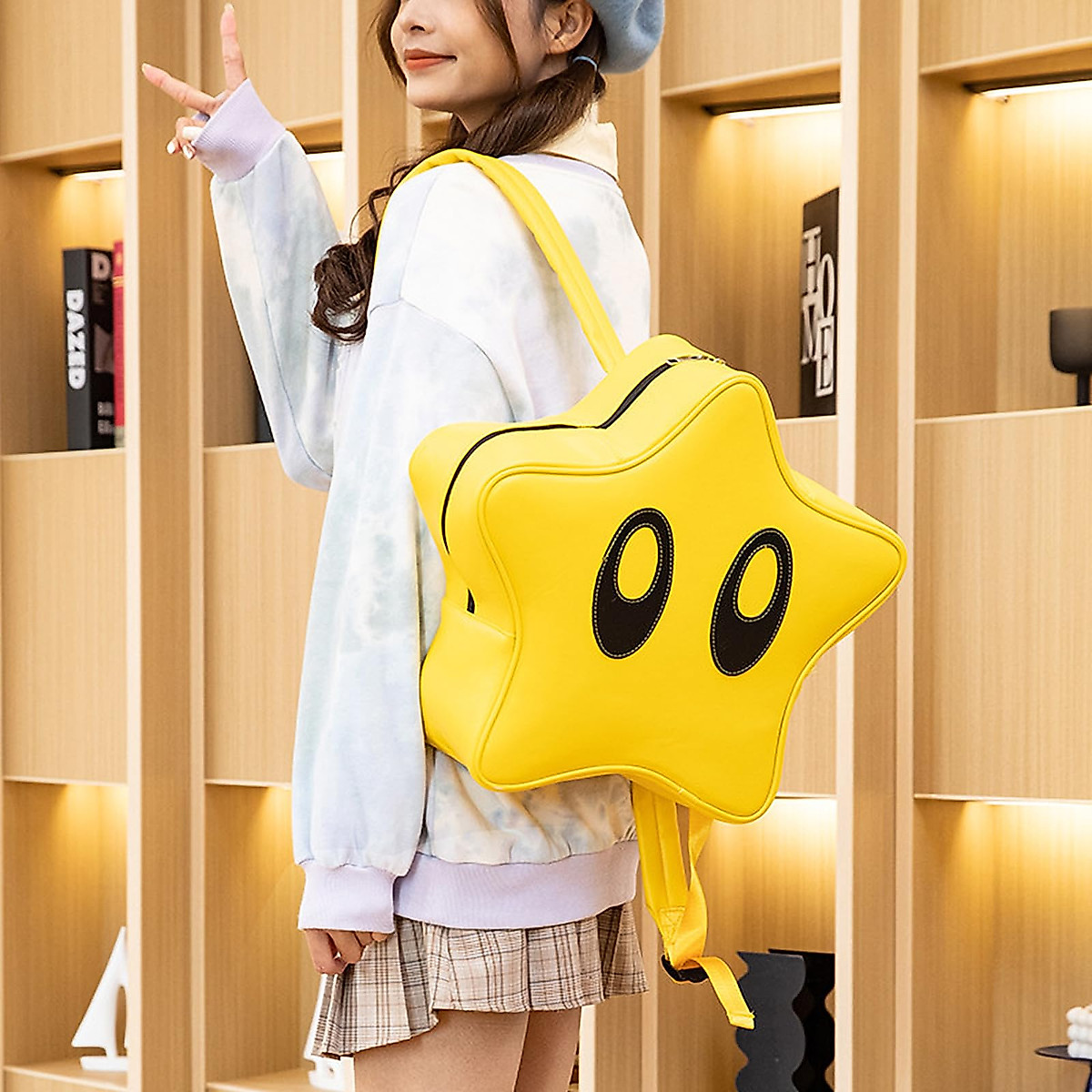 Erhuoxz Cute Cartoon 3D Yellow Star Backpack Y2K Lightweight Waterproof Bookbag Daypack