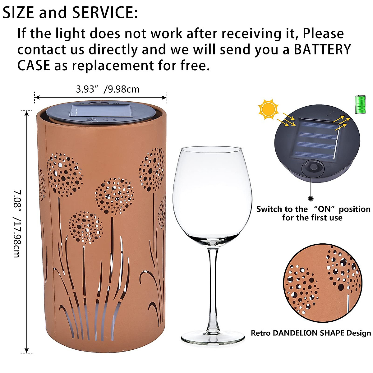 pearlstar Outdoor Solar Table Lamp 2pack Metal Dandelion Solar Lantern Lights, Retro Orange Finsih, Outside Decor for Patio Garden Yard Pathway Tabletop Waterproof(Dandelion)