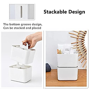 (2 Pack) Feadily Plastic Shower Caddy Portable, Portable Basket with Handle Storage Organizer, Stackable 5 Compartments, 9.76" x 6" x 6.7", White