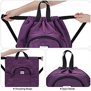 HAWEE Dry Wet Drawstring Backpack with Shoe Compartment for Women and Men Waterproof Yoga String Bag Outdoor Sports Rucksack for Gym/Beach/Swim Pool, Purple