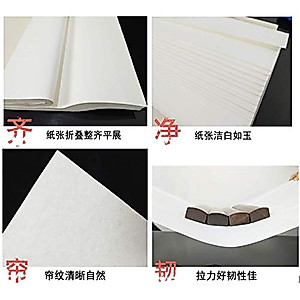 MEGREZ Chinese Japanese Calligraphy Xuan Paper, Rice Paper Sumi Calligraphy Paper for Calligraphy Brush Ink Writing, Painting without Grids 100 Sheets/Bag,13.4X 26.7inch, Sheng (Raw) Xuan