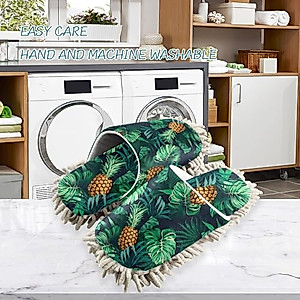 FLildon Microfiber Cleaning Slippers Tropical Leaf Pineapple Washable Mop Shoes Slipper for Men/Women House Floor Dust Cleaner, Size L