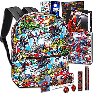 Marvel Avengers Backpack Set Boys Girls Kids -- 7 Pc Bundle With Avengers Superhero School Bag, Folders, Pencil Container, Stickers and More (Marvel School Supplies)